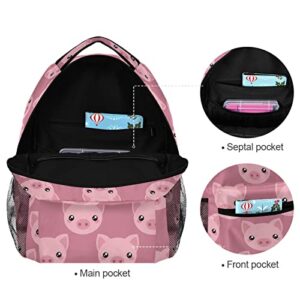 ZZKKO Cartoon Animal Pig School Backpacks Book Bag for Boys Girls Travel Hiking Camping Daypack Work Laptop Backpack Pink