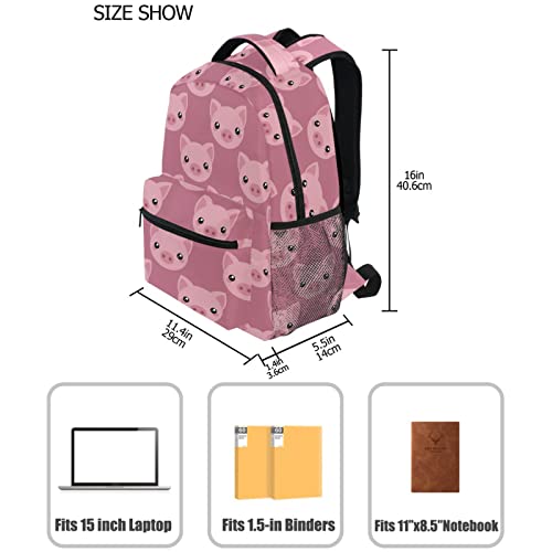 ZZKKO Cartoon Animal Pig School Backpacks Book Bag for Boys Girls Travel Hiking Camping Daypack Work Laptop Backpack Pink