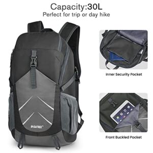 G4Free 30L Packable Hiking Backpack, Lightweight Foldable Daypack Water Resistant for Outdoor Hiking Traveling Camping(Black/Grey)