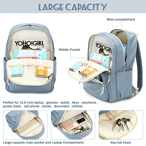 Lanola Teen Girl School Backpack Casual Hiking Daypack Bookbag Elementary Middle School Womens College Fashion Travel Backpack with Cute Ribbon for Girls Women - Beige