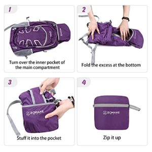 ZOMAKE 45L Lightweight Packable Backpack - Light Foldable Hiking Backpacks Water Resistant Large Folding Daypack for Travel(Purple)