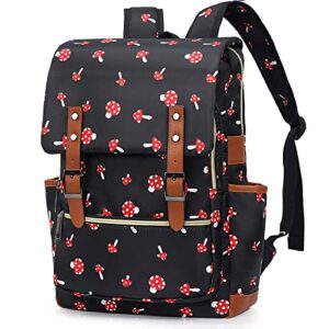 huhutu vintage laptop backpack school bag college daypack slim commuter backpack fits 15.6 inch laptop mushroom