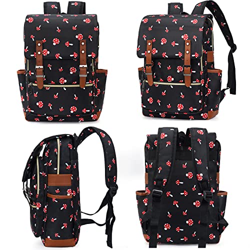 HUHUTU Vintage Laptop Backpack School Bag College Daypack Slim Commuter Backpack Fits 15.6 inch Laptop Mushroom