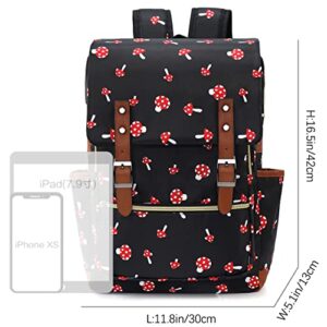 HUHUTU Vintage Laptop Backpack School Bag College Daypack Slim Commuter Backpack Fits 15.6 inch Laptop Mushroom