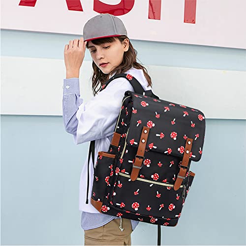 HUHUTU Vintage Laptop Backpack School Bag College Daypack Slim Commuter Backpack Fits 15.6 inch Laptop Mushroom