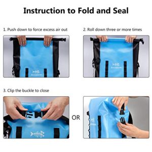 BASSDASH Waterproof TPU Backpack 24L Roll-Top Dry Bag with Rod Holder for Fishing, Hiking, Camping, Kayaking, Rafting