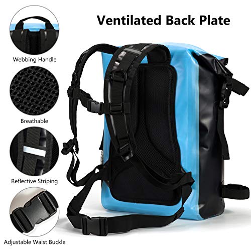 BASSDASH Waterproof TPU Backpack 24L Roll-Top Dry Bag with Rod Holder for Fishing, Hiking, Camping, Kayaking, Rafting