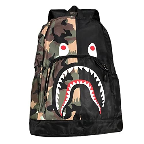 Fashion Shark Teeth Camo Backpack Laptop Backpack Big Capacity Bookbag Camouflage Pattern Backpack For Boys Girls