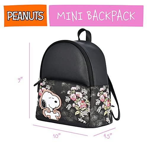 Concept One Peanuts Snoopy Mini Backpack, Small Bookbag, Black