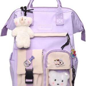 JIELAFIC Kawaii Backpack for School,kawaii Backpack with Kawaii Pin and Accessories Cute Bookbags for Teen Girls (Purple5)