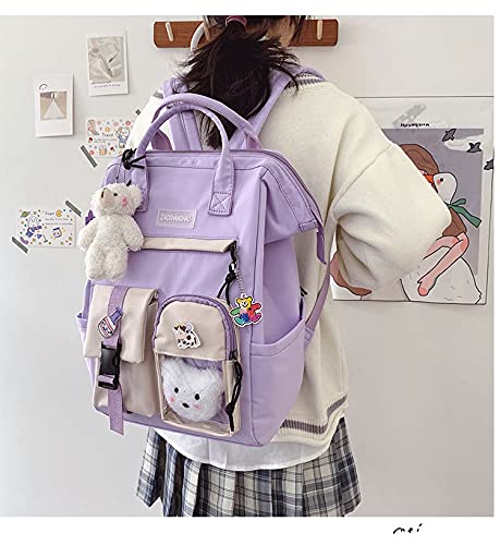 JIELAFIC Kawaii Backpack for School,kawaii Backpack with Kawaii Pin and Accessories Cute Bookbags for Teen Girls (Purple5)