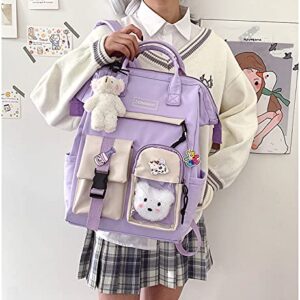 JIELAFIC Kawaii Backpack for School,kawaii Backpack with Kawaii Pin and Accessories Cute Bookbags for Teen Girls (Purple5)