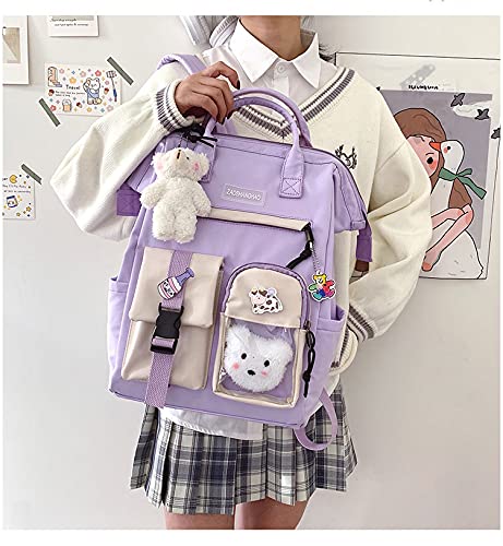 JIELAFIC Kawaii Backpack for School,kawaii Backpack with Kawaii Pin and Accessories Cute Bookbags for Teen Girls (Purple5)