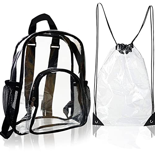 Forzater Small Clear Backpack Stadium Approved, Transparent Clear Mini Backpack with Clear Drawstring Backpack for Sports Events and Beach Travel and Security Check