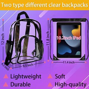 Forzater Small Clear Backpack Stadium Approved, Transparent Clear Mini Backpack with Clear Drawstring Backpack for Sports Events and Beach Travel and Security Check