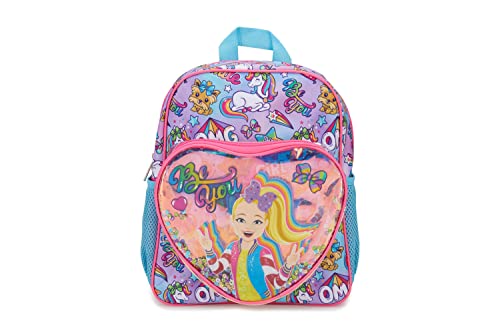 AI ACCESSORY INNOVATIONS Jojo Siwa Mini Backpack PURSE for Girls, Confetti Heart Shaped Pocket, Unicorn Print, 12” Bookbag w/Adjustable Straps