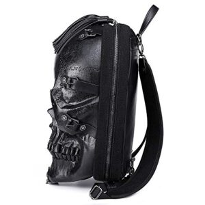 HANXIUCAO 3D Stereo Skull Backpack PU Backpack Waterproof Silicone Embossed Ghost Head Knapsack, Black, Medium