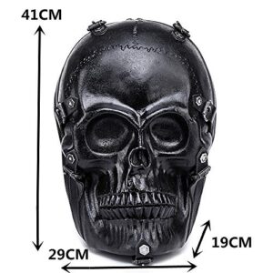 HANXIUCAO 3D Stereo Skull Backpack PU Backpack Waterproof Silicone Embossed Ghost Head Knapsack, Black, Medium