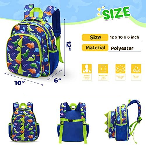 WAWSAM Watercolor Dinosaur Toddler Backpack - Mini Backpack for Baby Boys Kids Preschool School Kindergarten Nursery with Dinosaur Horn Kids Schoolbag for Hiking Travel Book Bags