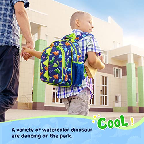 WAWSAM Watercolor Dinosaur Toddler Backpack - Mini Backpack for Baby Boys Kids Preschool School Kindergarten Nursery with Dinosaur Horn Kids Schoolbag for Hiking Travel Book Bags