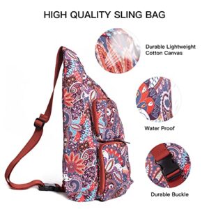 MJNUONE Unique Bohemia lattice Sling bag for Women Crossbody Chest Bag for Travel Outdoors Gym Biking