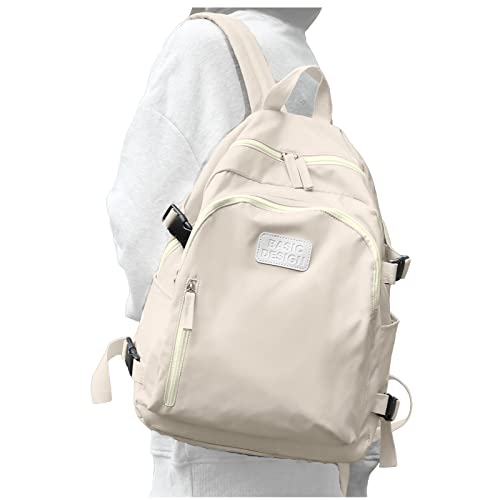 KEYEMP Small Backpack for Womens, Cute School Bag for Teen Girls College Middle High Elementary School Students Aesthetic Casual Daypack Simple Basics 14 inch Bookbag Laptop,White