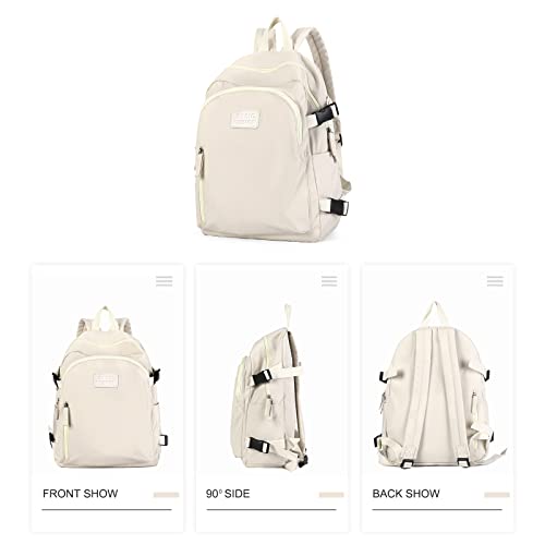 KEYEMP Small Backpack for Womens, Cute School Bag for Teen Girls College Middle High Elementary School Students Aesthetic Casual Daypack Simple Basics 14 inch Bookbag Laptop,White