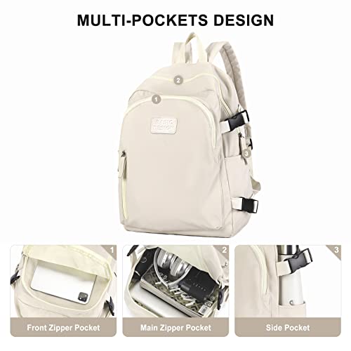 KEYEMP Small Backpack for Womens, Cute School Bag for Teen Girls College Middle High Elementary School Students Aesthetic Casual Daypack Simple Basics 14 inch Bookbag Laptop,White