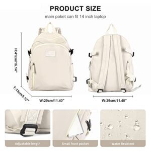 KEYEMP Small Backpack for Womens, Cute School Bag for Teen Girls College Middle High Elementary School Students Aesthetic Casual Daypack Simple Basics 14 inch Bookbag Laptop,White