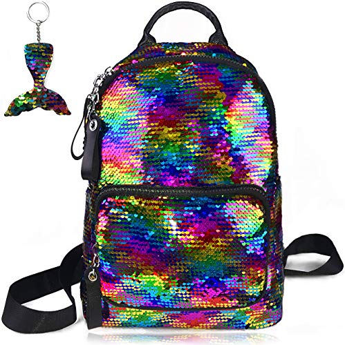 Girls Sequin Backpack Kids Rainbow Reversible Flip Casual Bag Cute School Dance Class Lightweight Satchel for Toddler Teen Women Mermaid