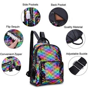 Girls Sequin Backpack Kids Rainbow Reversible Flip Casual Bag Cute School Dance Class Lightweight Satchel for Toddler Teen Women Mermaid