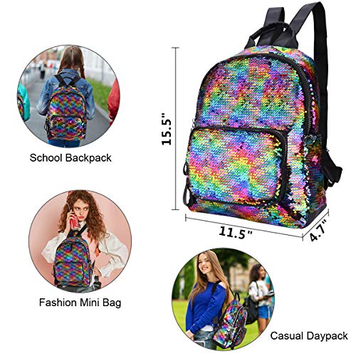 Girls Sequin Backpack Kids Rainbow Reversible Flip Casual Bag Cute School Dance Class Lightweight Satchel for Toddler Teen Women Mermaid