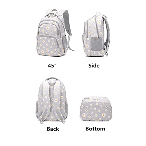 Daisy-Print School Backpack Set with Lunch Kits Bookbag for Teenager Girls 3pcs Gradient SchoolBag for Primary Student