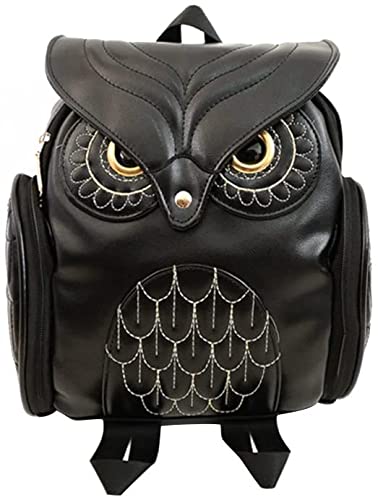 HYY Black Girls PU Leather Owl Cartoon Backpack Fashion Casual Satchel School Purse