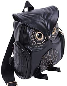 HYY Black Girls PU Leather Owl Cartoon Backpack Fashion Casual Satchel School Purse