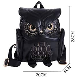 HYY Black Girls PU Leather Owl Cartoon Backpack Fashion Casual Satchel School Purse