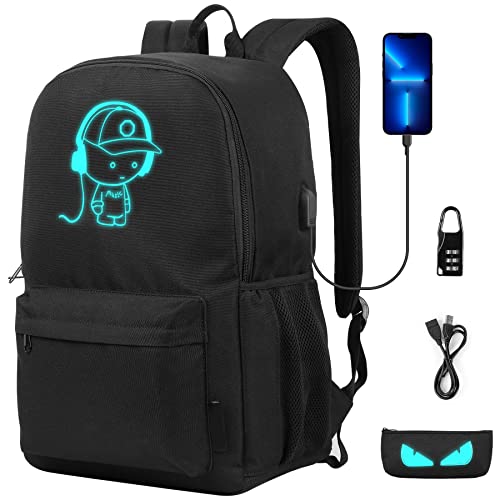 SAMIT Anime Luminous Backpack with USB Charging Port & Anti Theft Lock &Pencil Case Daypack Laptop Backpack