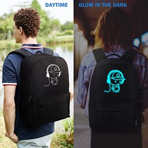 SAMIT Anime Luminous Backpack with USB Charging Port & Anti Theft Lock &Pencil Case Daypack Laptop Backpack