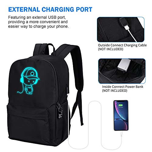 SAMIT Anime Luminous Backpack with USB Charging Port & Anti Theft Lock &Pencil Case Daypack Laptop Backpack