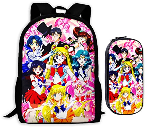 Sulikehz 2PCS Anime Backpack Cartoon Laptop Backpack Travel Daypack M2