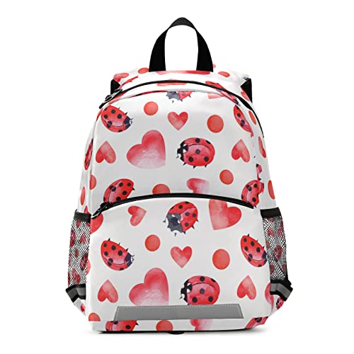 Glaphy Ladybug Hearts Kids Backpack for Boys Girls, Kindergarten Elementary Toddler Backpack with Reflective Stripes, Preschool Bookbags with Chest Strap