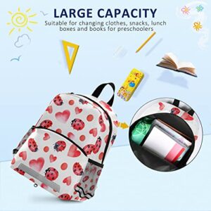 Glaphy Ladybug Hearts Kids Backpack for Boys Girls, Kindergarten Elementary Toddler Backpack with Reflective Stripes, Preschool Bookbags with Chest Strap