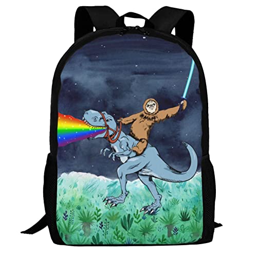 UIACOM Sloth Ride Dinosaur School Backpack Colorful Rainbow Bookbag for Teens Kids Boys Girls, Large 17 inch Elementary Junior High University School Bag, Casual Travel Daypack Backpack