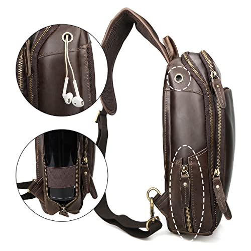 Hespary Retro Real Cowhide Leather Sling Bag Chest Daypack Single Strap Backpack For Men fits 11" iPad