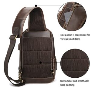 Hespary Retro Real Cowhide Leather Sling Bag Chest Daypack Single Strap Backpack For Men fits 11" iPad