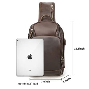 Hespary Retro Real Cowhide Leather Sling Bag Chest Daypack Single Strap Backpack For Men fits 11" iPad