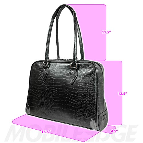 Mobile Edge Women's Black, Milano 15.4 Inch Business Laptop Handbag Faux Croc, Soft Poly-Suede Lining Protection, MEMC1S