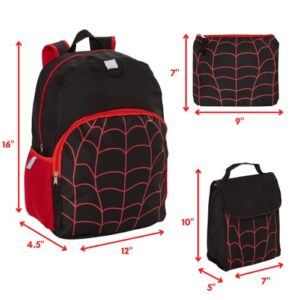 RALME Spiderweb Backpack Set for Boys, 16 inch, 6 Pieces with Foldable Lunch Bag, Water Bottle, Pencil Case, Pop It Key Chain, and Carabiner Clip