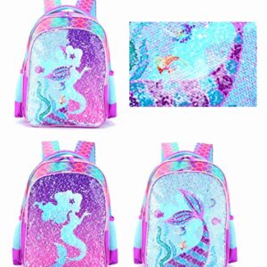 Reversible Sequin School Backpack Lightweight Little Kid Book Bag for Preschool Kindergarten Elementary (15", Mermaid)