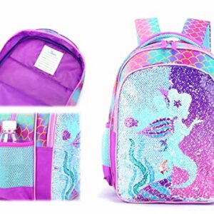 Reversible Sequin School Backpack Lightweight Little Kid Book Bag for Preschool Kindergarten Elementary (15", Mermaid)